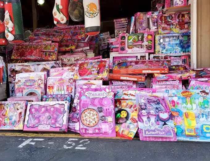 A toy vendor packed floor to ceiling, basically every kid's dream come true.