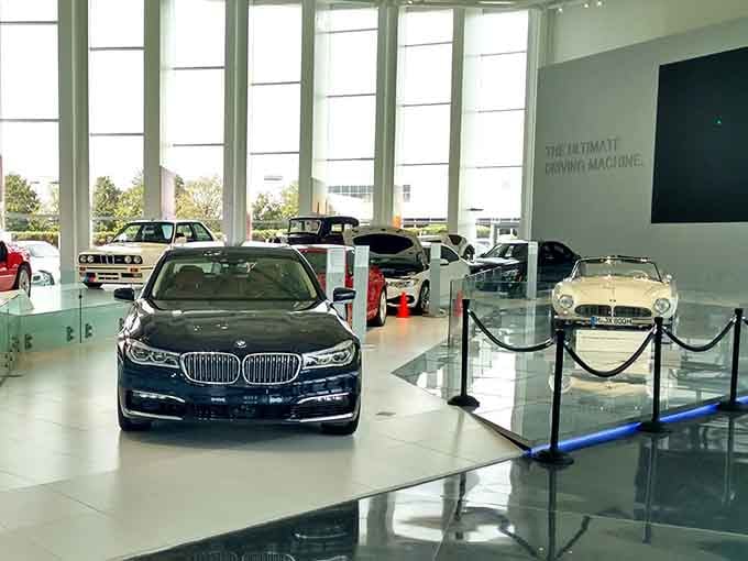 Floor-to-ceiling windows bathe these beauties in natural light, creating an automotive gallery worthy of any art museum.