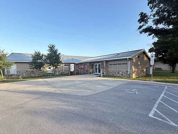 The park office is your first stop, friendly staff inside and a whole lot of adventure just outside the door.