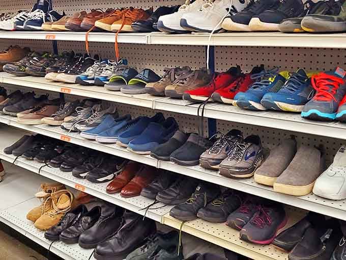 Sneakers, boots, and everything in between, all lined up and ready for their second act.