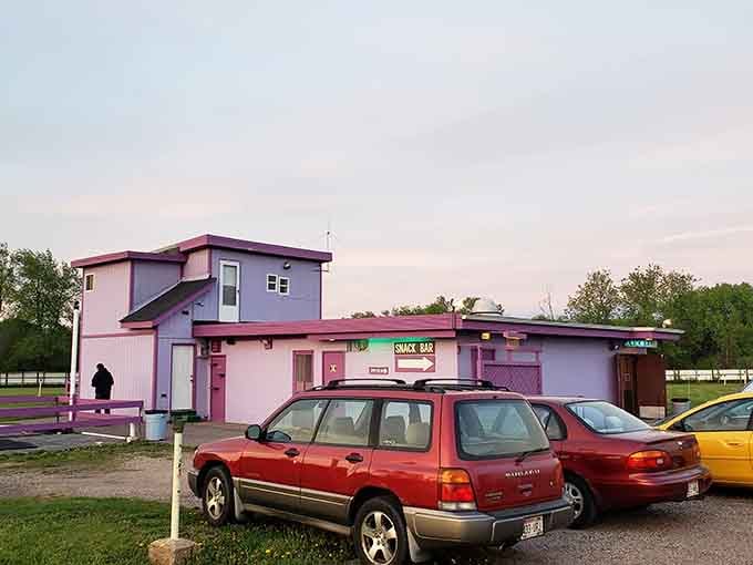 That purple snack bar building isn't trying to blend in, and honestly, good for it.