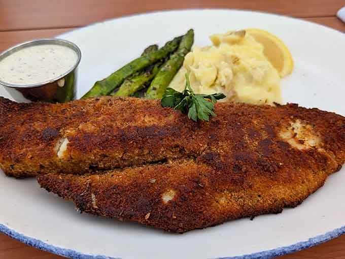 Pan-fried walleye with asparagus and mashed potatoes delivers Minnesota's favorite fish in all its glory.