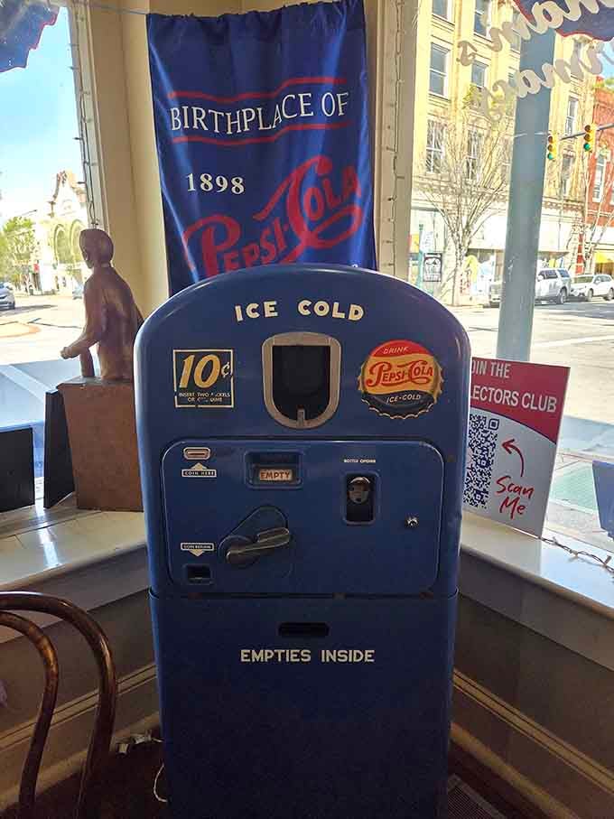 Ten cents for an ice-cold Pepsi. Inflation has not been kind, but this vintage machine sure is beautiful.