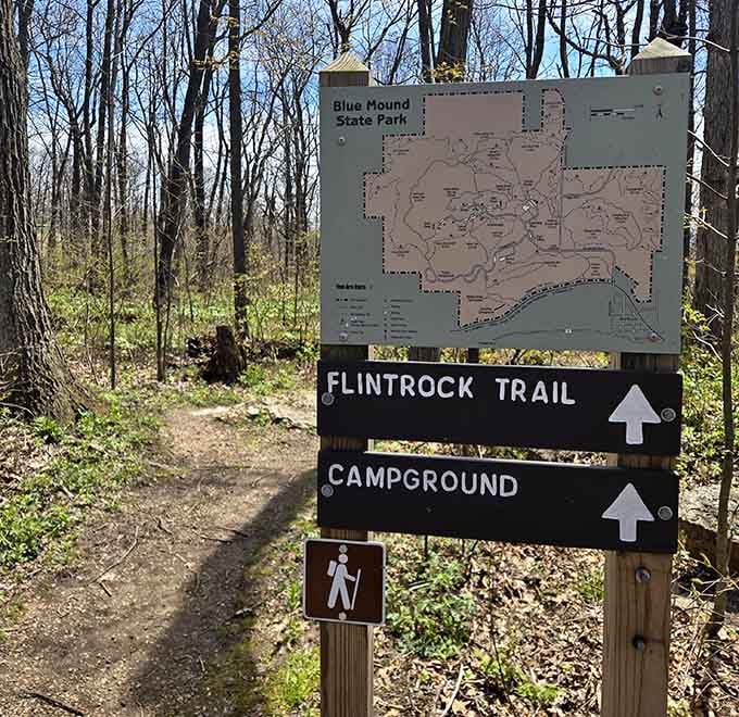 The Flintrock Trail sign means business. A proper map, a clear path, and zero excuses to stay home.