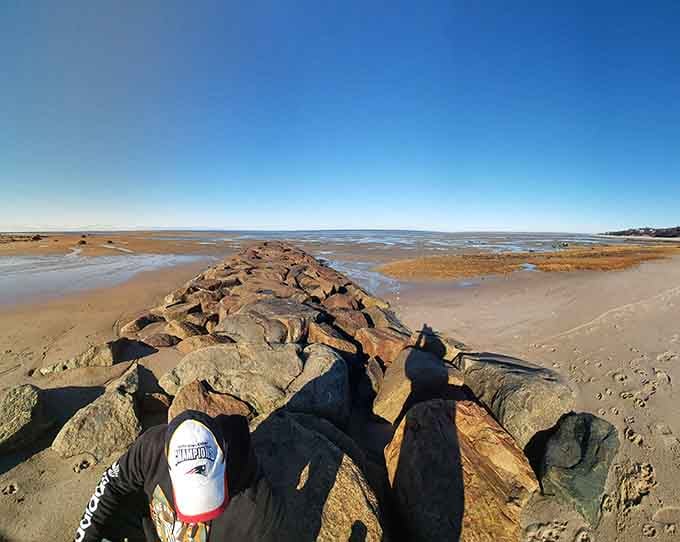 Climbing the stone jetty at the Brewster Tidal Flats rewards you with a view worth every scraped knee.