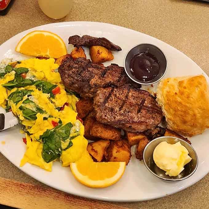 Steak and eggs done right: when your breakfast plate looks like it could double as dinner and nobody's complaining.