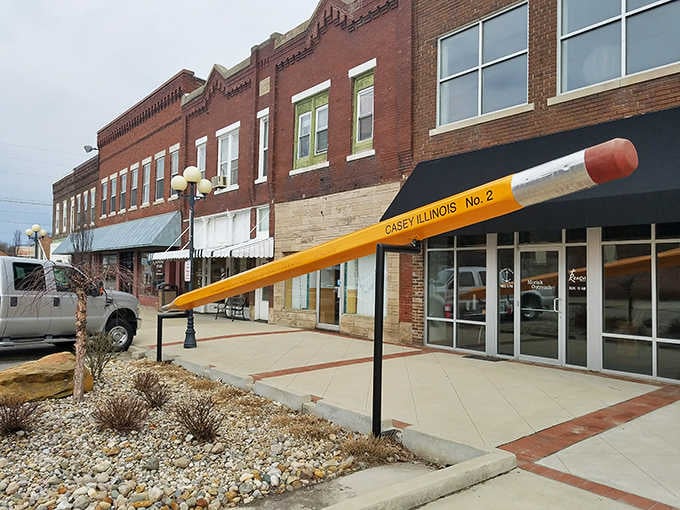 A No. 2 pencil the length of a school bus. Casey, Illinois gets an A-plus.