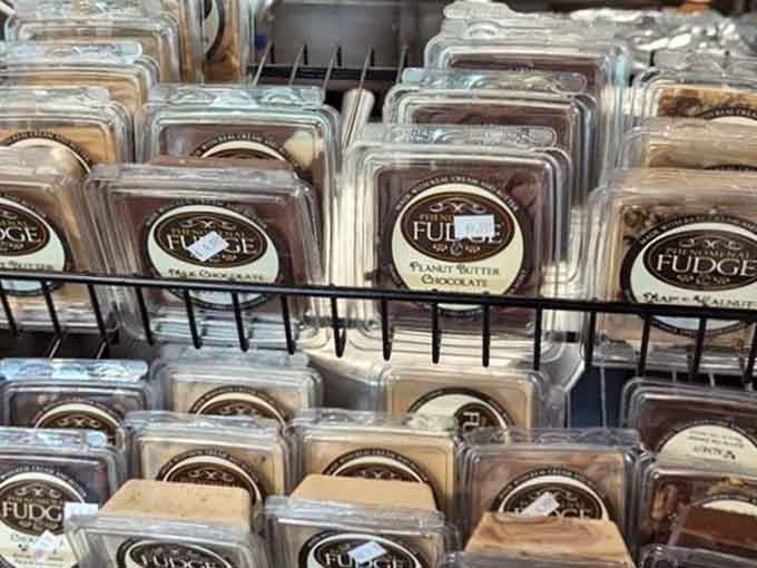 Peanut butter chocolate fudge sitting right there, daring you to walk past without picking one up.