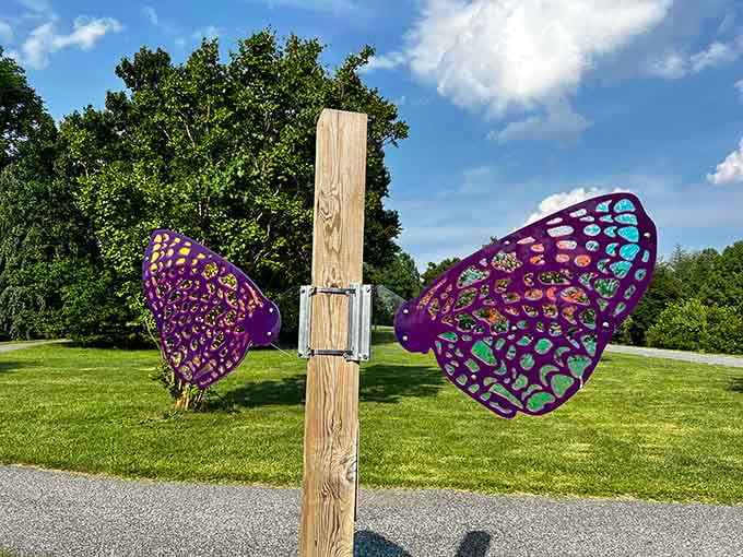 Even the butterflies here are larger than life, proving art and nature make excellent neighbors.