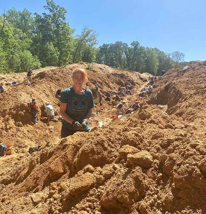 On a busy day, Diamond Hill looks like the world's most enthusiastic geology field trip came to town.
