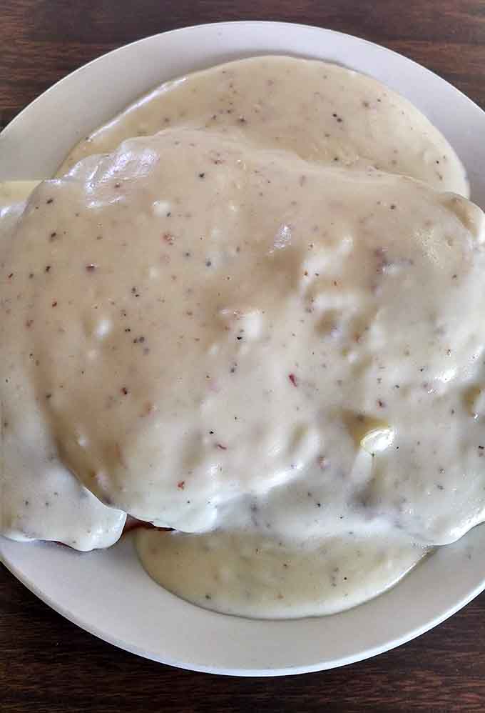 Biscuits and gravy so generous and creamy, your cardiologist would rather not know about this one.