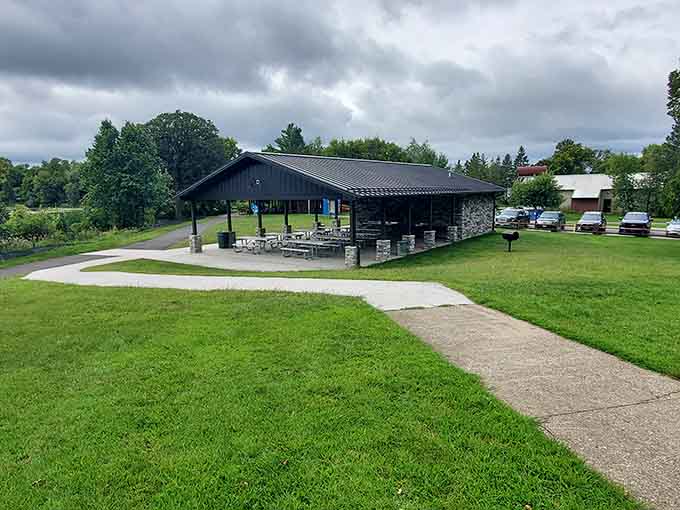 The pavilion at Dunton Locks County Park says: gather your people, fire up the grill, and stay awhile.