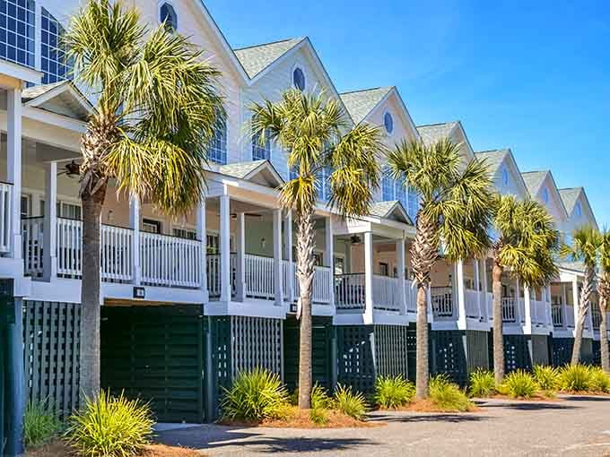 Neat rows of coastal cottages line the street, each one quietly saying, "Yes, someone's family is very lucky indeed."