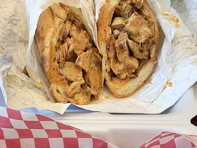 The Santa Fe Sandwich comes loaded with chicken that's been marinated, grilled, and piled high enough to see.