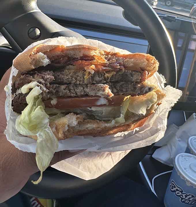 Two patties, double cheese, structural engineering marvel: the Double Decker defies gravity and dietary common sense gloriously.