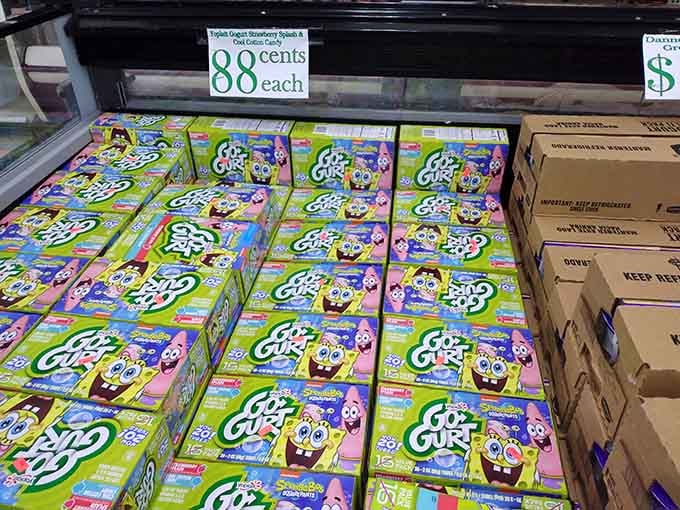 SpongeBob-branded Go-Gurt for 88 cents each, because even cartoon characters deserve a good deal.