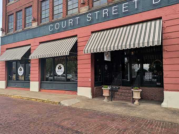 Striped awnings and brick sidewalks frame Clover on Court beautifully, the kind of storefront that makes you slow down and actually look.