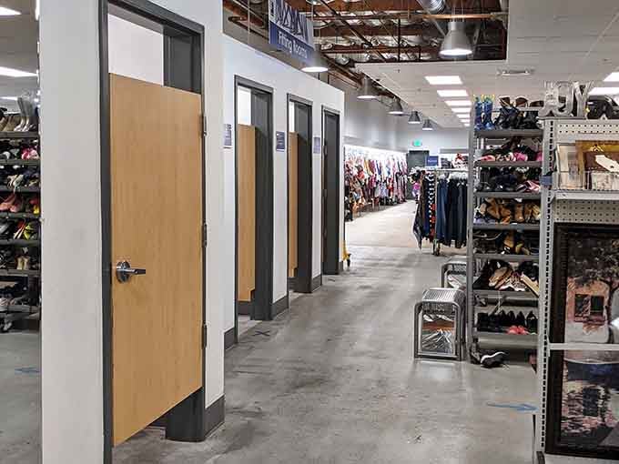 Fitting rooms mean you can actually try before you buy. Thrifting just got even smarter.