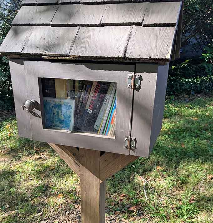 A tiny free library in a park this charming? Of course there is. Take a book, leave a book, feel good about yourself.