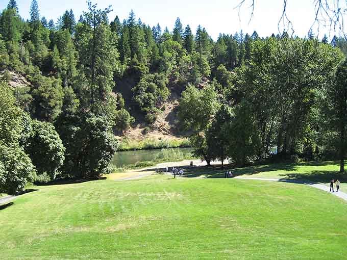 This manicured riverside park offers a serene launching point for adventures that are anything but serene once underway.