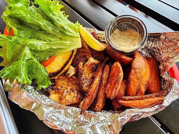 A grouper basket so generously loaded, it arrives looking like it has somewhere important to be.