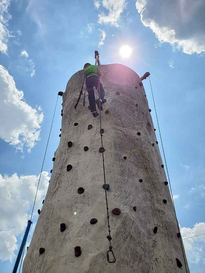 Halfway up the rock wall, gravity starts making some very convincing arguments, but the view wins.