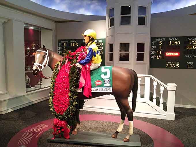 The garland of roses, the scoreboard, the jockey silks; this winner's circle display makes your heart race without a single horse in sight.