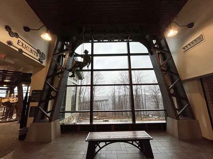 The visitor center frames the bridge perfectly, offering a dramatic preview of the adventure waiting just outside those windows.