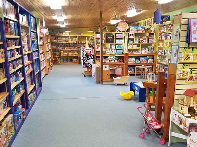 Wide aisles invite leisurely browsing without that claustrophobic feeling you get in those warehouse toy superstores.