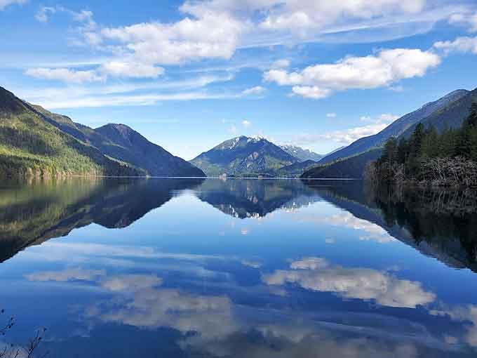 Snow-capped peaks doubled in still water. Lake Crescent turns the whole concept of a view into something almost unfair.