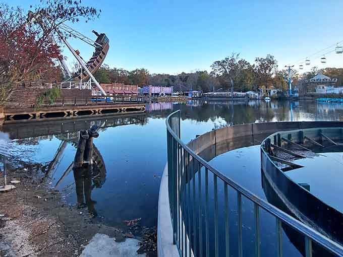 Crisp autumn air, glassy water, and rides standing quietly like old friends waiting for the season to begin again.
