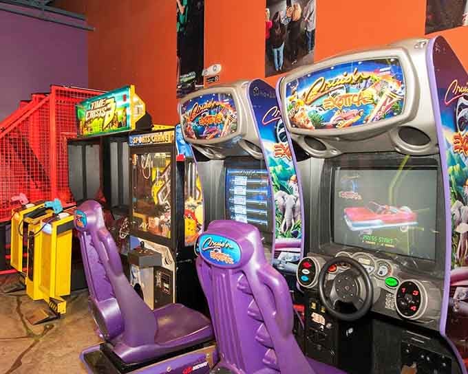 Cruisin' Exotica racing cabinets and Time Crisis 3 side by side, this arcade corner is a greatest hits album you can actually play.