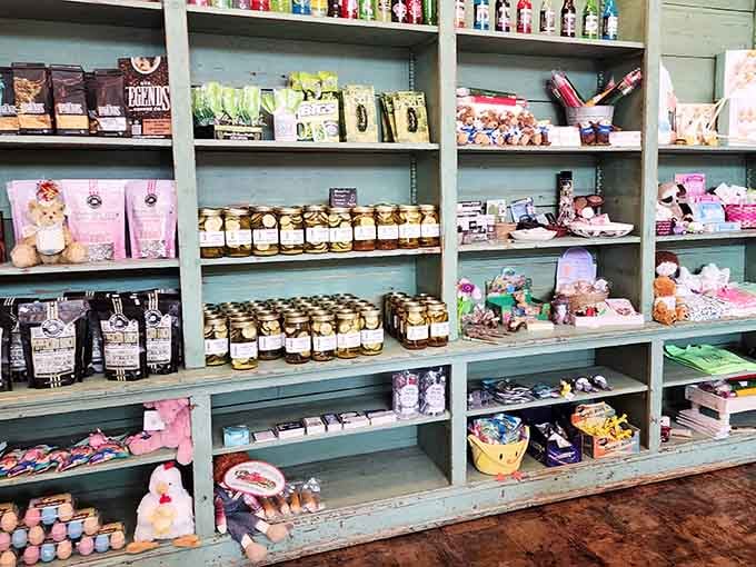 Jars of honey, plush toys, and sweet surprises stacked high, this shelf has range.