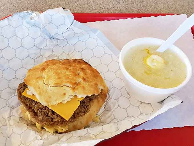 Chicken fried steak paired with creamy grits, a plate that could convert anyone into a breakfast person.