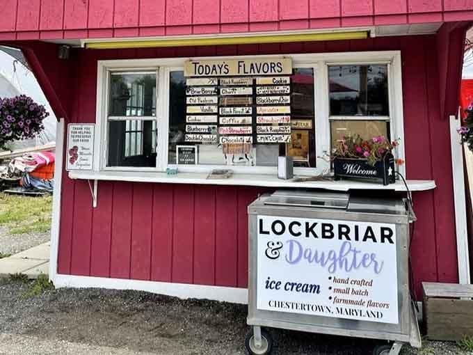 That red barn charm meets small-batch ice cream, where "Today's Flavors" means decisions harder than your retirement planning.