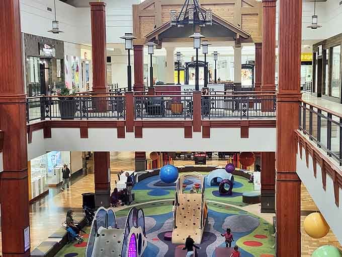 The kids' play area is strategically placed so parents can rest while little ones burn off their boundless energy.
