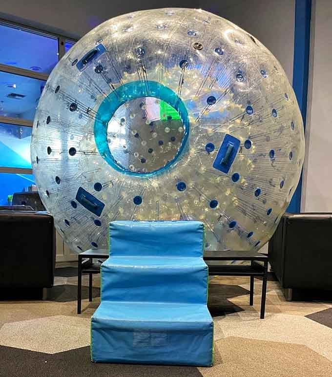 That giant inflatable hamster ball sits ready to make you feel like a confused but delighted rodent on an adventure.