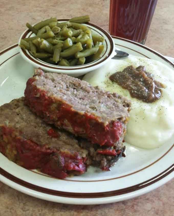 Meatloaf, creamy mashed potatoes, and green beans. Simple, honest food that actually tastes like something.