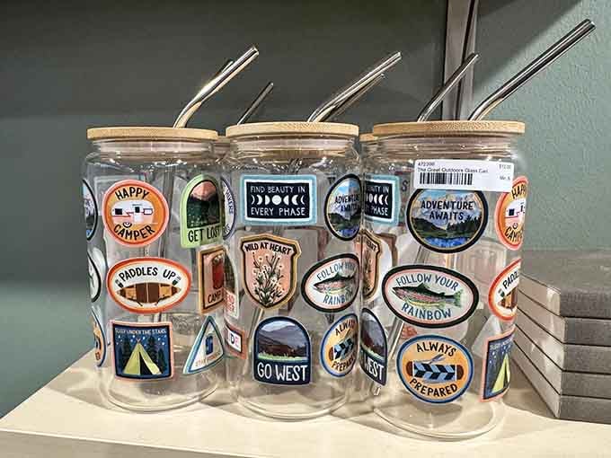 These outdoor-themed glass cans are basically tiny museums of adventure you can drink your morning coffee from.