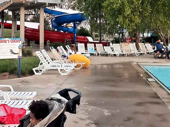 Poolside loungers, shade umbrellas, and the gentle sound of splashing. This is suburban relaxation done right.
