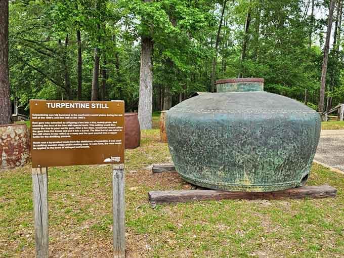 The massive turpentine still reminds us that Alabama's forests once fueled an entire industry, naturally.