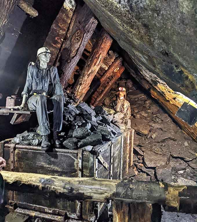 Deep inside the tunnel, these remarkably detailed dioramas show miners at work exactly as it once was.