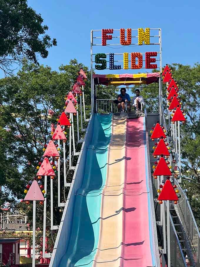 The Fun Slide delivers exactly what the sign promises, no fine print, no asterisks, just pure gravity-powered happiness.