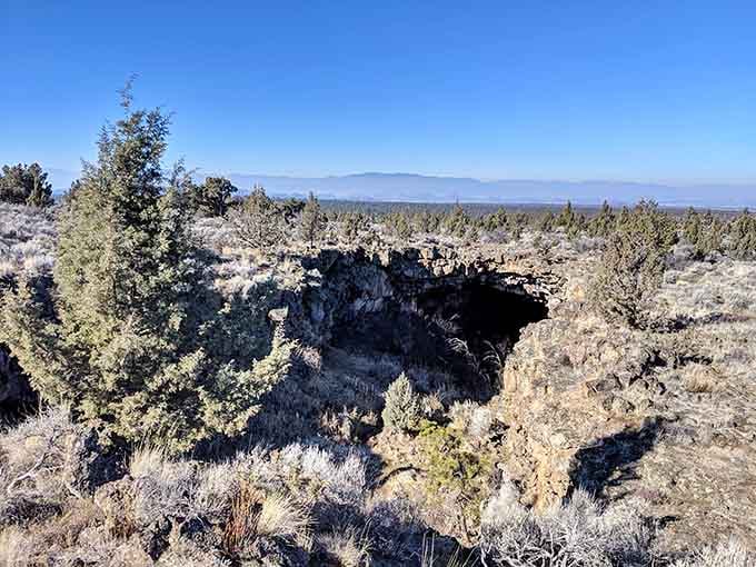 The volcanic landscape surrounding the cave proves that Mother Nature has quite the dramatic flair for design.