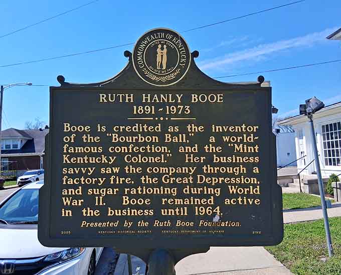 Ruth Hanly Booe's historical marker tells the remarkable story of the woman who invented the bourbon ball.