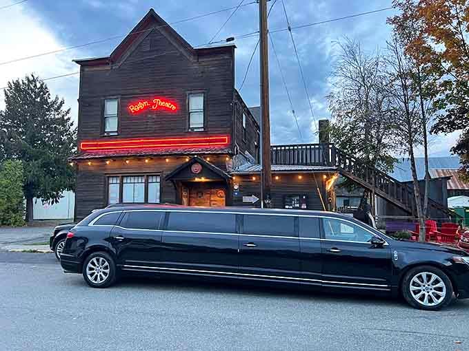 A stretch limousine parked outside the Roslyn Theatre is the most delightfully unexpected sight in any small mountain town.