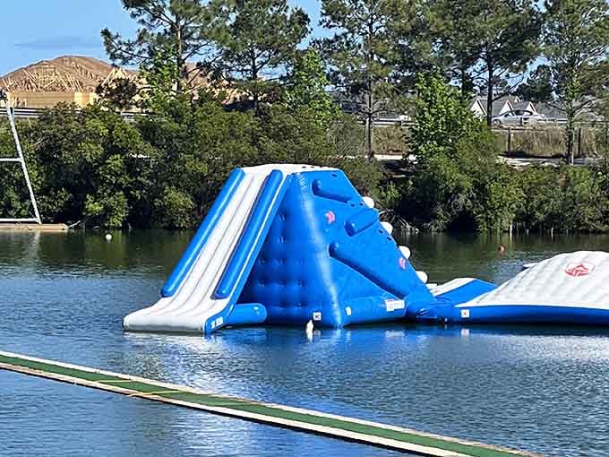 That slide tower stands tall and proud, daring you to climb up and surrender to gravity's pull.