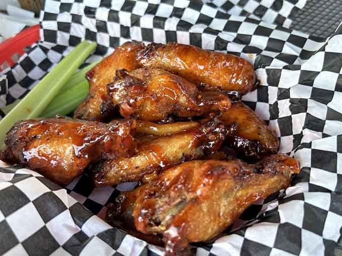 Glossy, saucy, and gloriously smoky, these jumbo wings demand your complete and undivided attention.