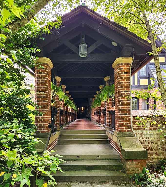 This covered walkway at Stan Hywet looks like the opening scene of every great mystery novel ever written.
