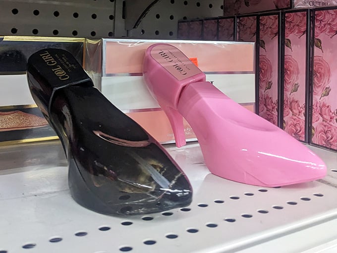 High-heel shaped perfume bottles in sleek black and bubblegum pink, because smelling fabulous should also come with a little personality.